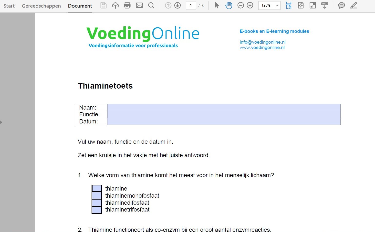 Invulbare PDF-formulieren - VoedingOnline